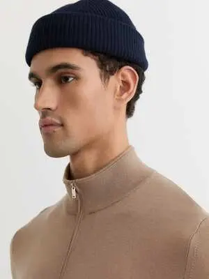 REISS Blackhall Wool Half-zip Funnel Neck Jumper - Camel Brown