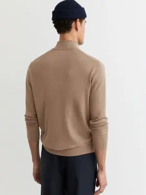 REISS Blackhall Wool Half-zip Funnel Neck Jumper - Camel Brown