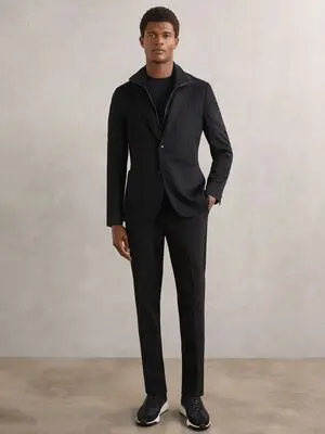 REISS Patch Single-breasted Blazer With Gilet Insert - Black