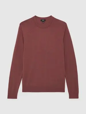 REISS Wessex Merino Wool Crew Neck Jumper - Raspberry Pink
