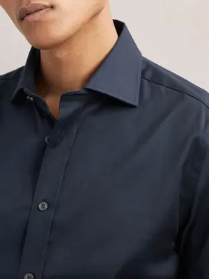REISS Bishopsgate Regular Fit Cotton-blend Stretch Shirt - Blue