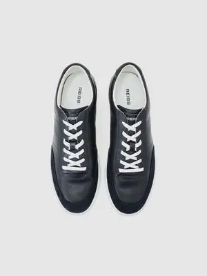REISS Finton Bonded-leather Low-top Trainers - Dark Navy