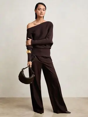 REISS Lorna Asymmetric Draped Knitted Jumper - Plum