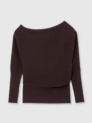 REISS Lorna Asymmetric Draped Knitted Jumper