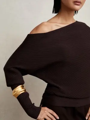 REISS Lorna Asymmetric Draped Knitted Jumper
