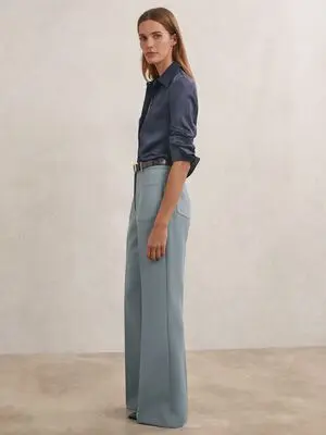 REISS Priya Petite Twill Flared Trousers - Blue