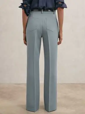REISS Priya Petite Twill Flared Trousers - Blue