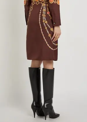 Versace Printed Silk Midi Skirt - Brown