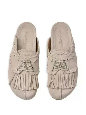 SCAROSSO Flora Fringe Mules - Neutrals
