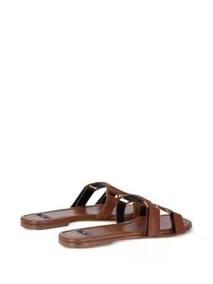 Elisabetta Franchi Nappa Leather Flat Sandals - Brown