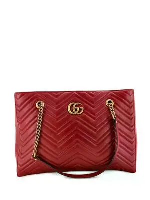 Gucci Gg Marmont Zip Tote Matelasse Leather Medium - Red