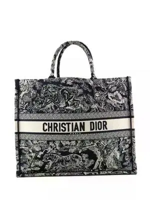Dior Book Embroidered Canvas Large Tote Bag - Blue