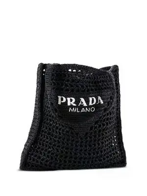 Prada Triangle Logo Open Raffia Tote Bag