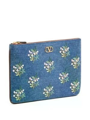 Valentino Garavani Vlogo Signature Embroidered Denim Clutch - Blue