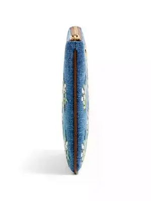 Valentino Garavani Vlogo Signature Embroidered Denim Clutch - Blue