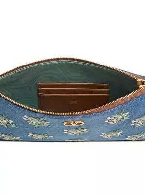 Valentino Garavani Vlogo Signature Embroidered Denim Clutch - Blue