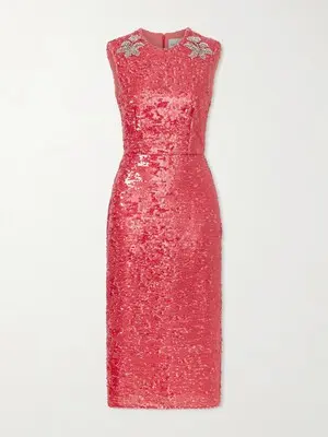 Erdem Crystal-embellished Sequined Satin Midi Dress - Pink