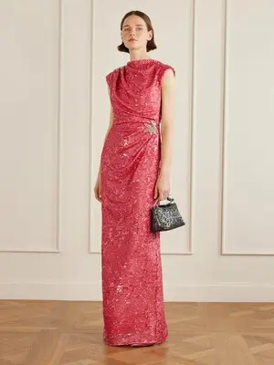 Erdem Draped Sequined Chiffon Gown