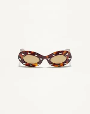 Valentino Garavani Studded Oval Sunglasses - Havana/brown