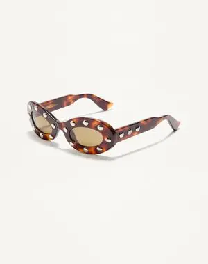 Valentino Garavani Studded Oval Sunglasses - Havana/brown
