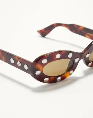 Valentino Garavani Studded Oval Sunglasses - Havana/brown