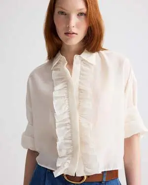 TWP Next Ex Cotton Silk Organza Shirt With Ruffle - Ivory