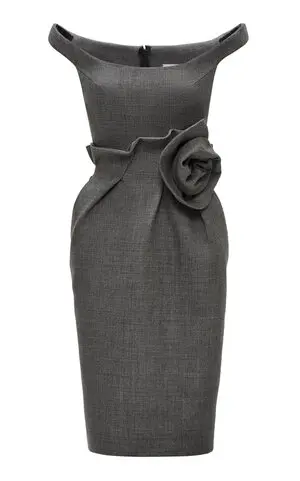 Magda Butrym Rosette-detailed Wool-silk Midi Dress - Grey