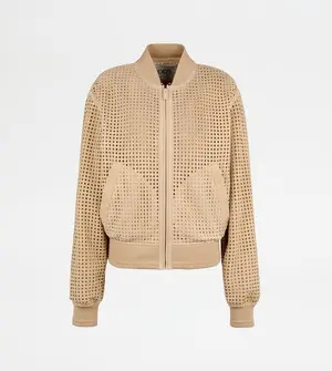 TOD'S Relaxed-fit Bomber Jacket In Pashmy Suede - Beige