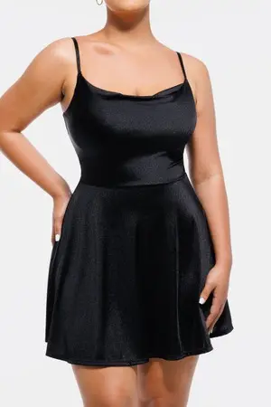 POPILUSH Sequin Cowl Neck Fit & Flare Mini Dress - Midnight Black