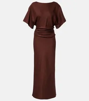 Staud Amelie Linen-blend Midi Dress - Brown