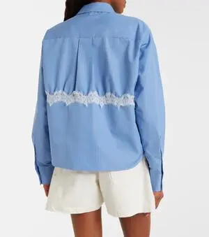 Sacai Lace-trimmed Striped Cotton-blend Poplin Shirt
