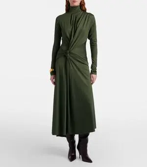 Victoria Beckham Gathered Turtleneck Midi Dress - Green