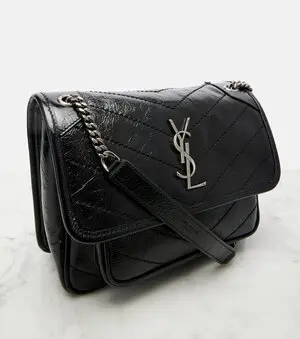 Saint Laurent Niki Mini Embellished Leather Crossbody Bag - Black