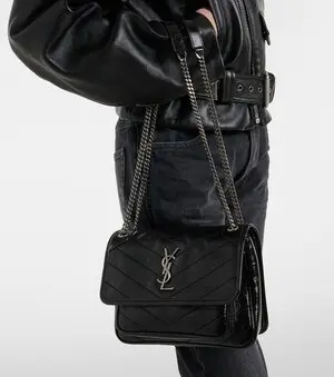 Saint Laurent Niki Mini Embellished Leather Crossbody Bag - Black
