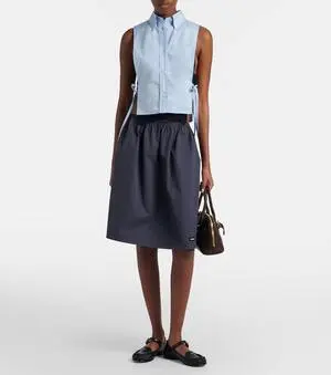 Miu Miu Cutout Cropped Cotton Poplin Shirt - Blue