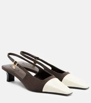 TOD'S Leather-trimmed Canvas Slingback Pumps - Brown