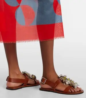 Dries Van Noten Embellished Leather Slingback Sandals