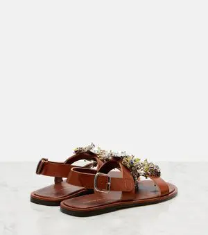 Dries Van Noten Embellished Leather Slingback Sandals