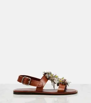 Dries Van Noten Embellished Leather Slingback Sandals