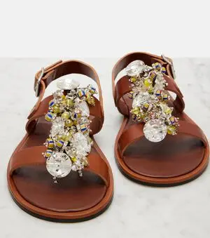 Dries Van Noten Embellished Leather Slingback Sandals