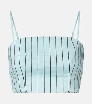 Staud Federico Striped Cotton-blend Crop Top - Blue