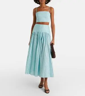 Staud Federico Striped Cotton-blend Crop Top - Blue