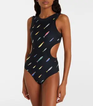 Staud Dolce Cutout Printed Swimsuit - Black