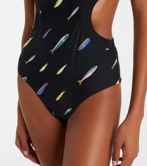 Staud Dolce Cutout Printed Swimsuit - Black