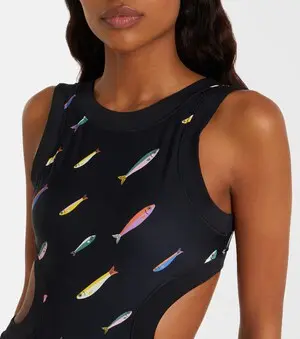 Staud Dolce Cutout Printed Swimsuit - Black