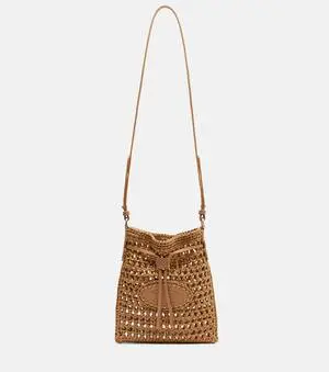 TOD'S Mini Raffia-effect Bucket Bag - Brown