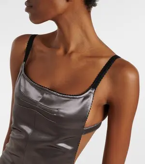Attico Open-back Satin Midi Dress - Grey