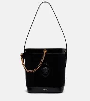 Versace La Medusa Suede Shoulder Bag - Black