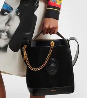 Versace La Medusa Suede Shoulder Bag - Black