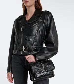 Saint Laurent Niki Mini Embellished Leather Crossbody Bag - Black
